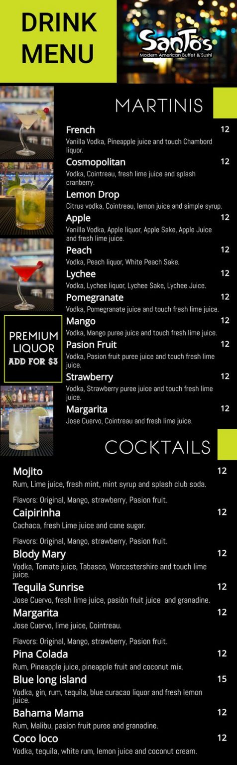 Drinks Menu – SanTo's Buffet
